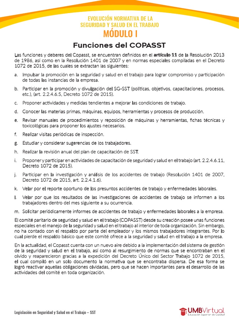Funciones del COPASST según Decreto 1072 | PDF | Business | Salud y ...