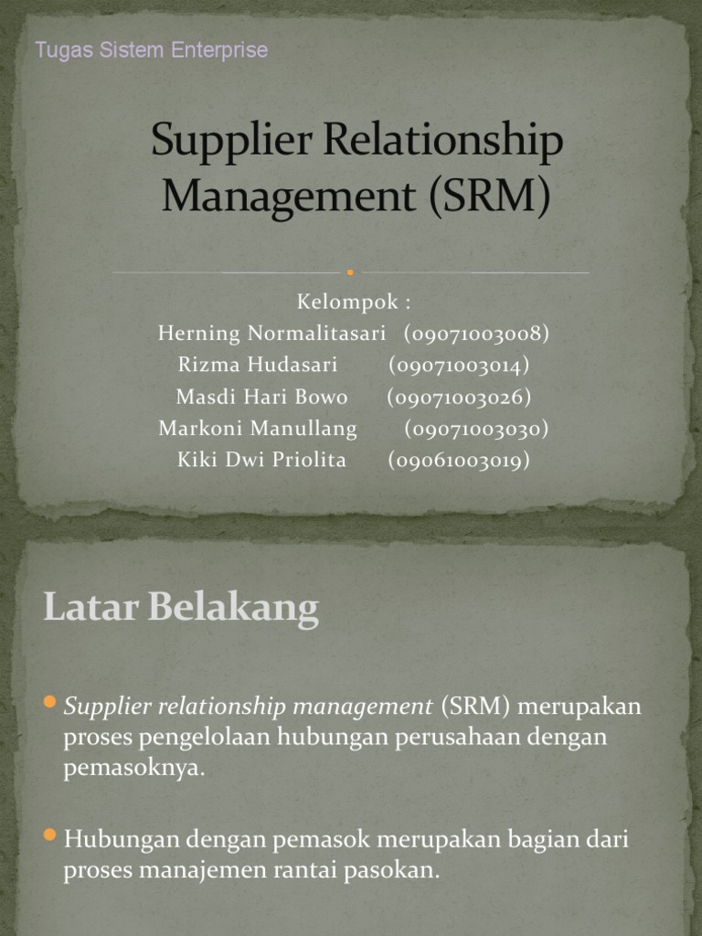 Supplier Relationship Management (SRM)