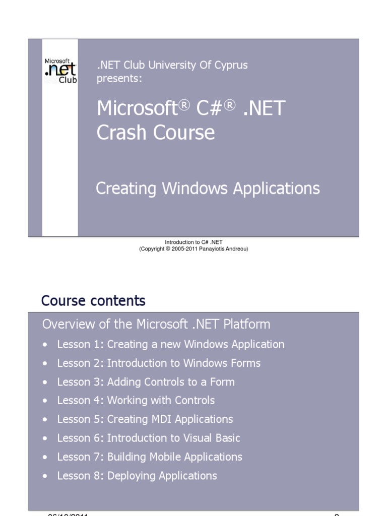 Crash Course Tutorial Pdf C Sharp Programming Language Software