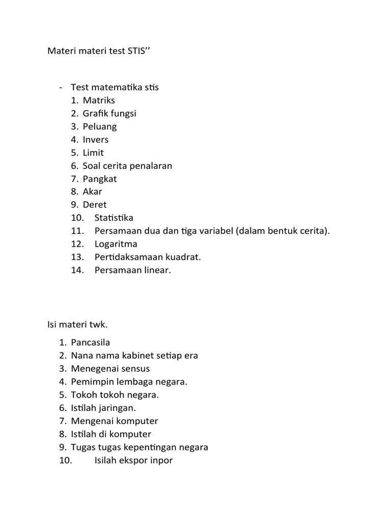 Materi Tes Masuk STIS 2025 | PDF | Komputer
