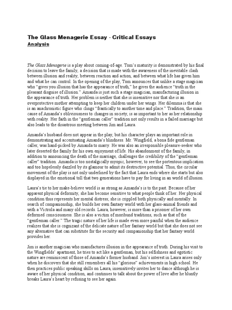 The Glass Menagerie Essay | PDF | Unrest