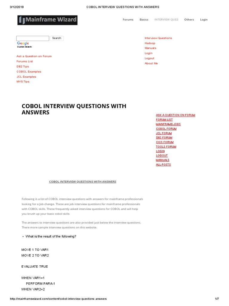 Cobol Interview Questions With Answers | PDF | Computer Programming ... Cobol Interview Questions With Answers | PDF | Computer Programming ...
