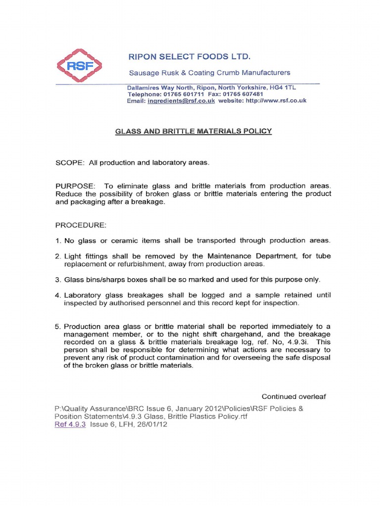 Glass and Brittle Materials Policy PDF | PDF