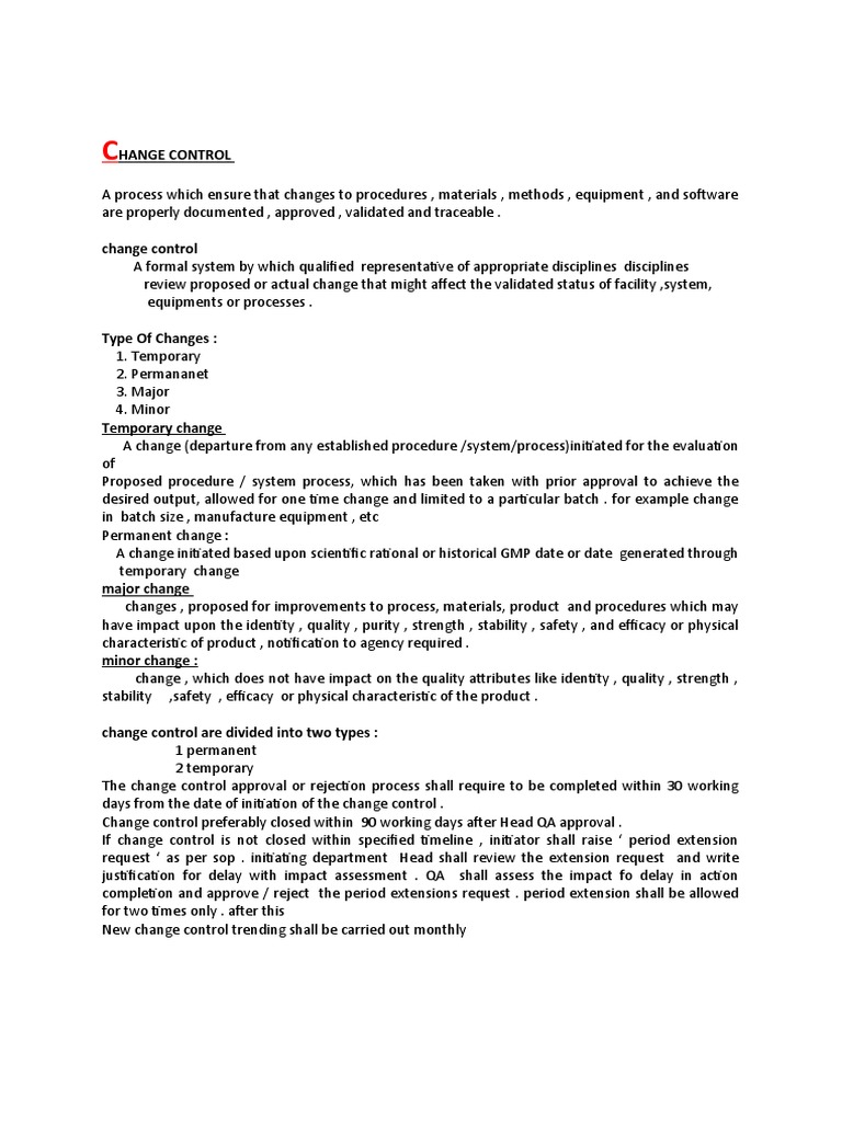 CHANGE CONTROL RELATED PHARMA | Verification And Validation ...
