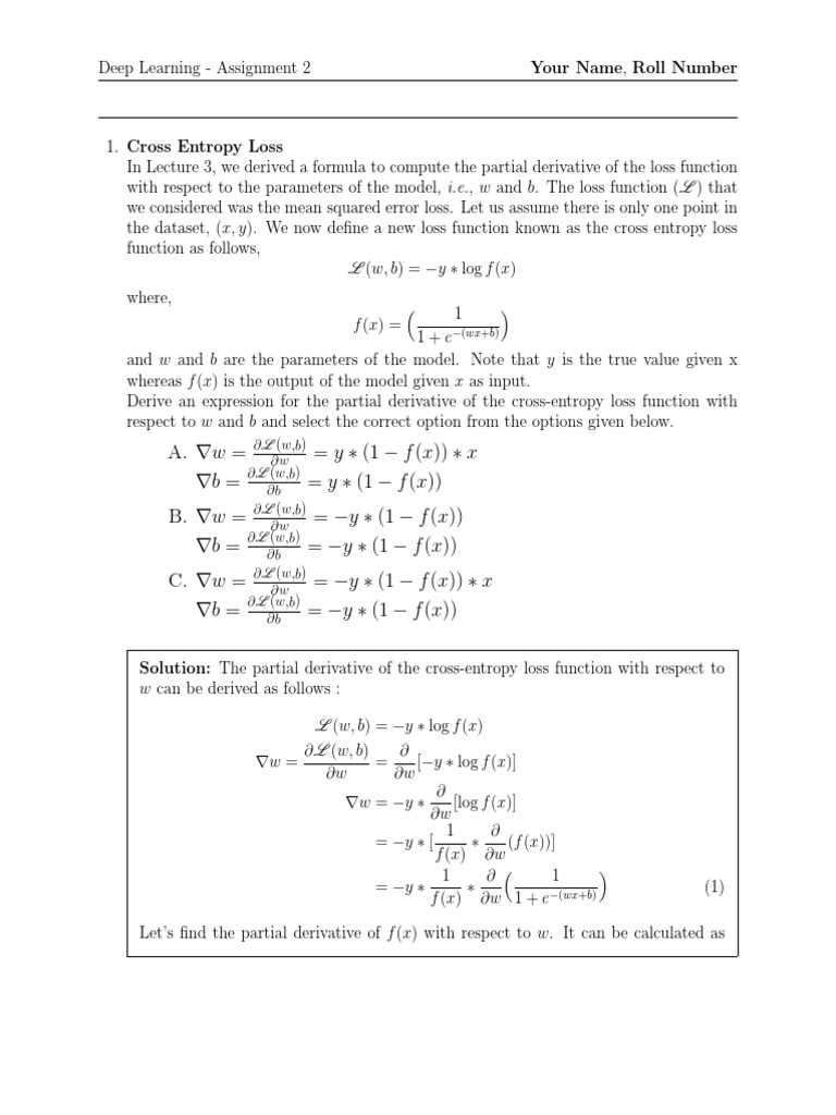 Deep Learning Assignment2 Solutions PDF | PDF | Function (Mathematics) | Machine Learning