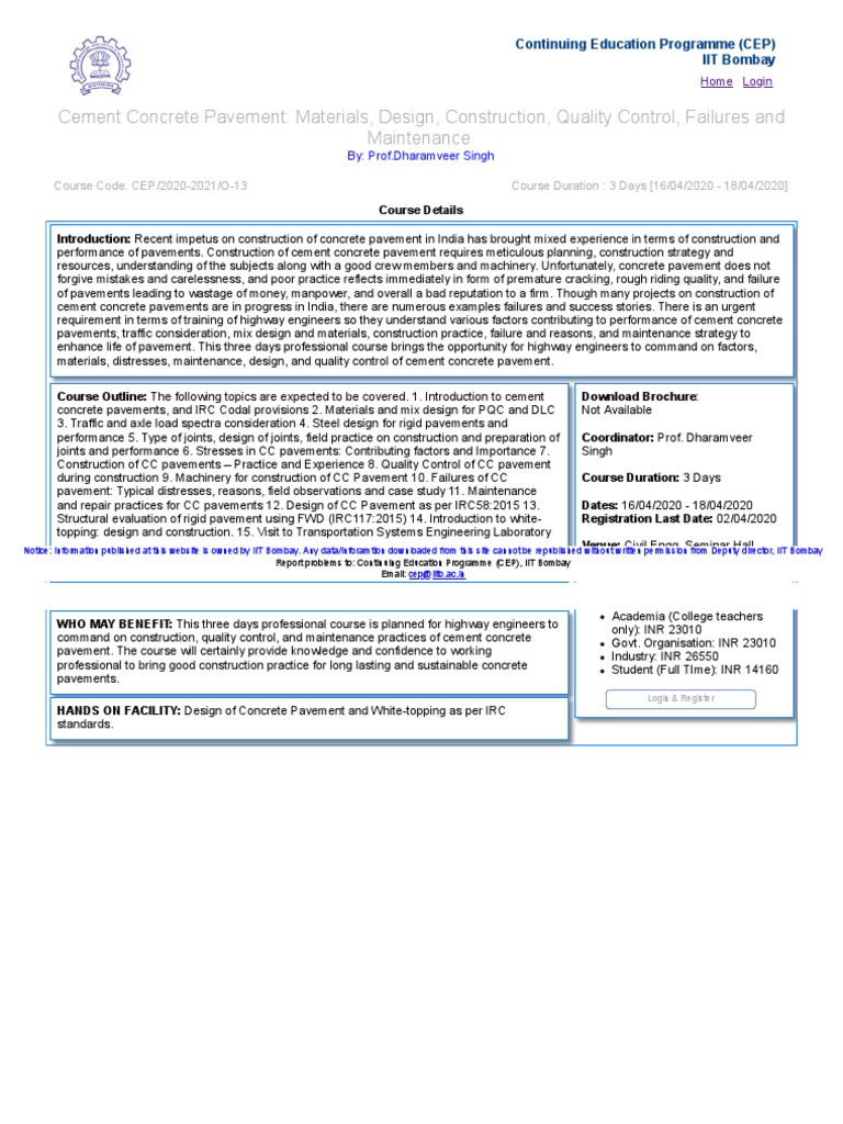 Rigid Pavement Course IIT Bombay April 2020 PDF | PDF | Road Surface ...
