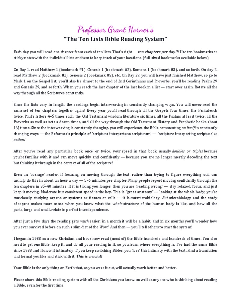 Professor Grant Horners Bible Reading System Bookmarks | PDF | Bible ...