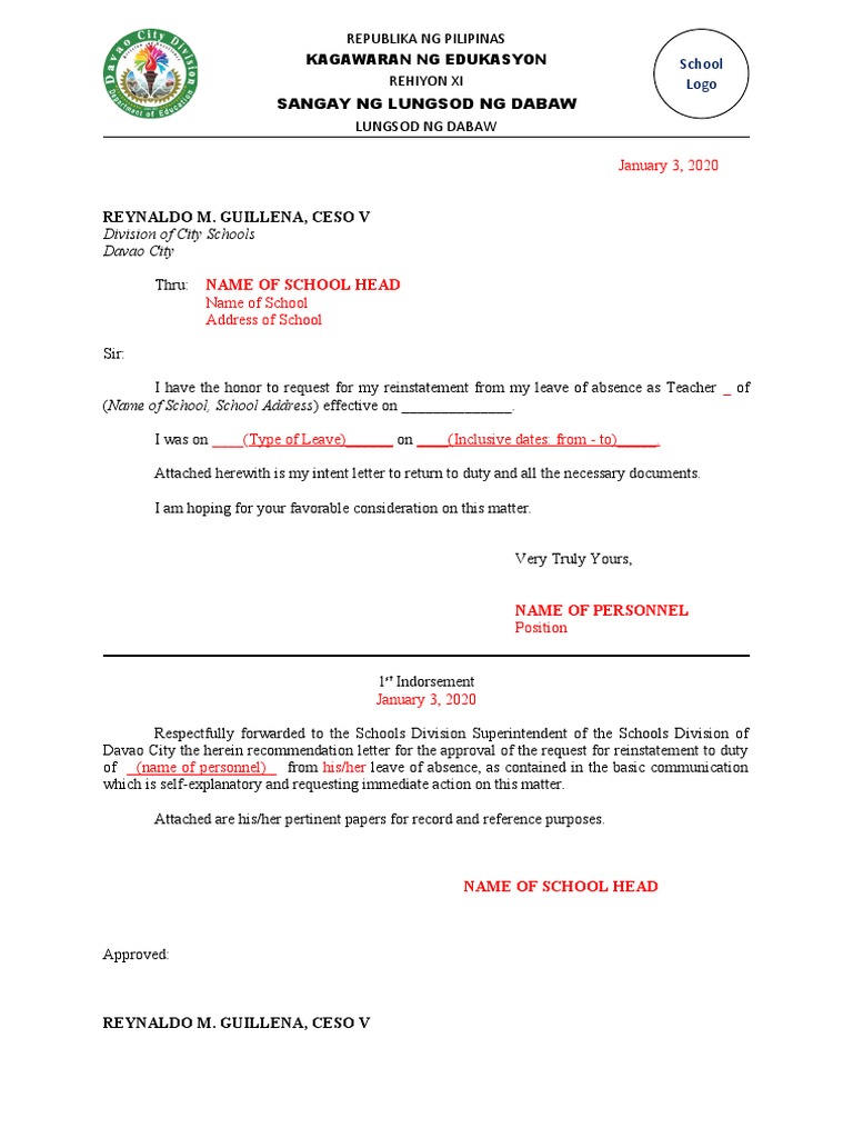 Sample Reinstatement Letter for Teachers | PDF