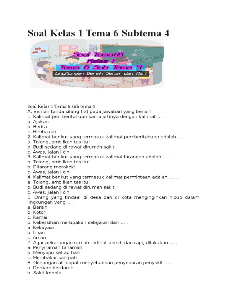 Soal Kelas 1 Tema 6 Subtema 4 | PDF | Griya & Taman