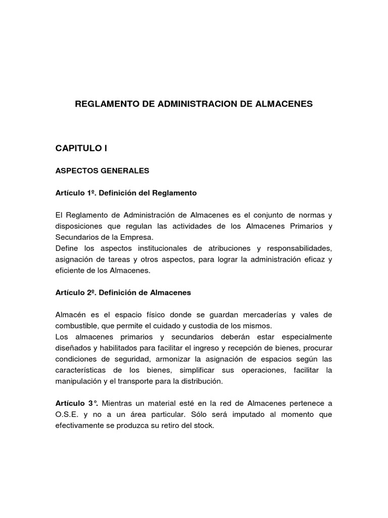 Reglamento de Administracion de Almacenes | PDF | Almacén | Planificación
