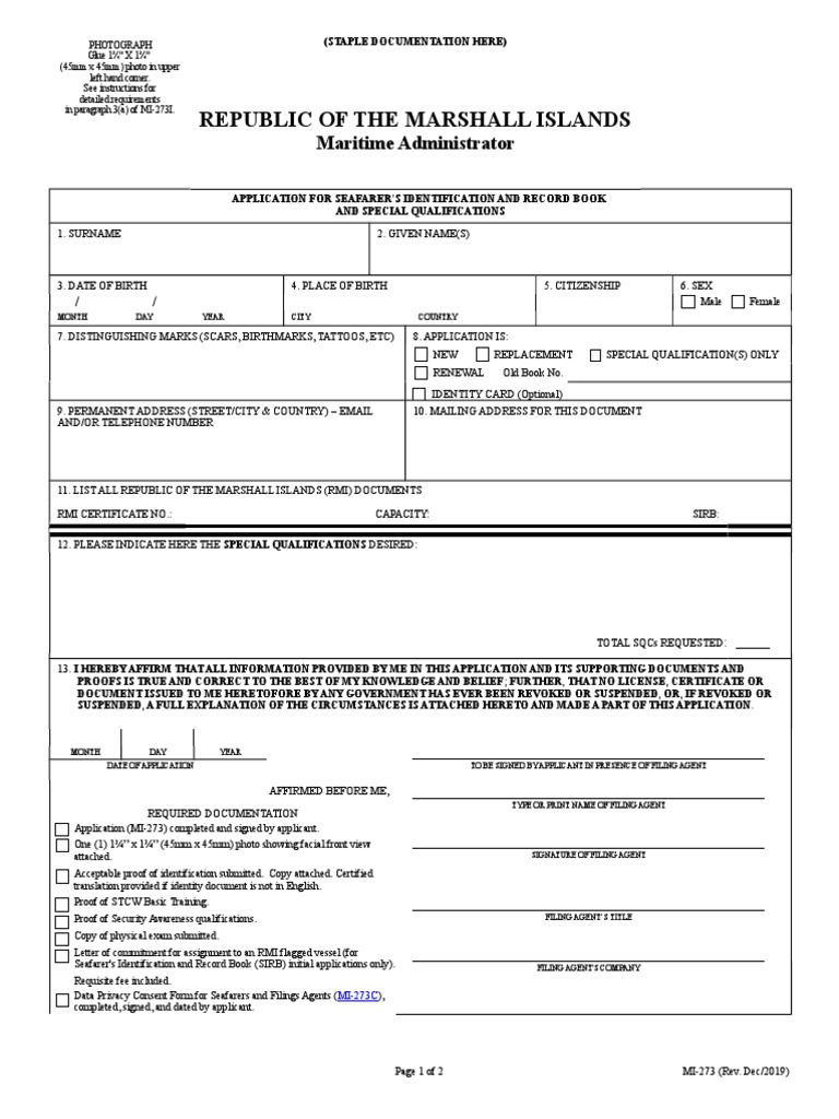 MI 273 SIRB SQC Application | PDF | Sailor | Identity Document