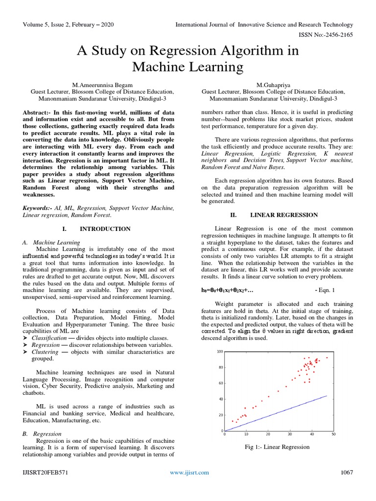 A Study On Regression Algorithm in Machine Learning | PDF | Machine ...