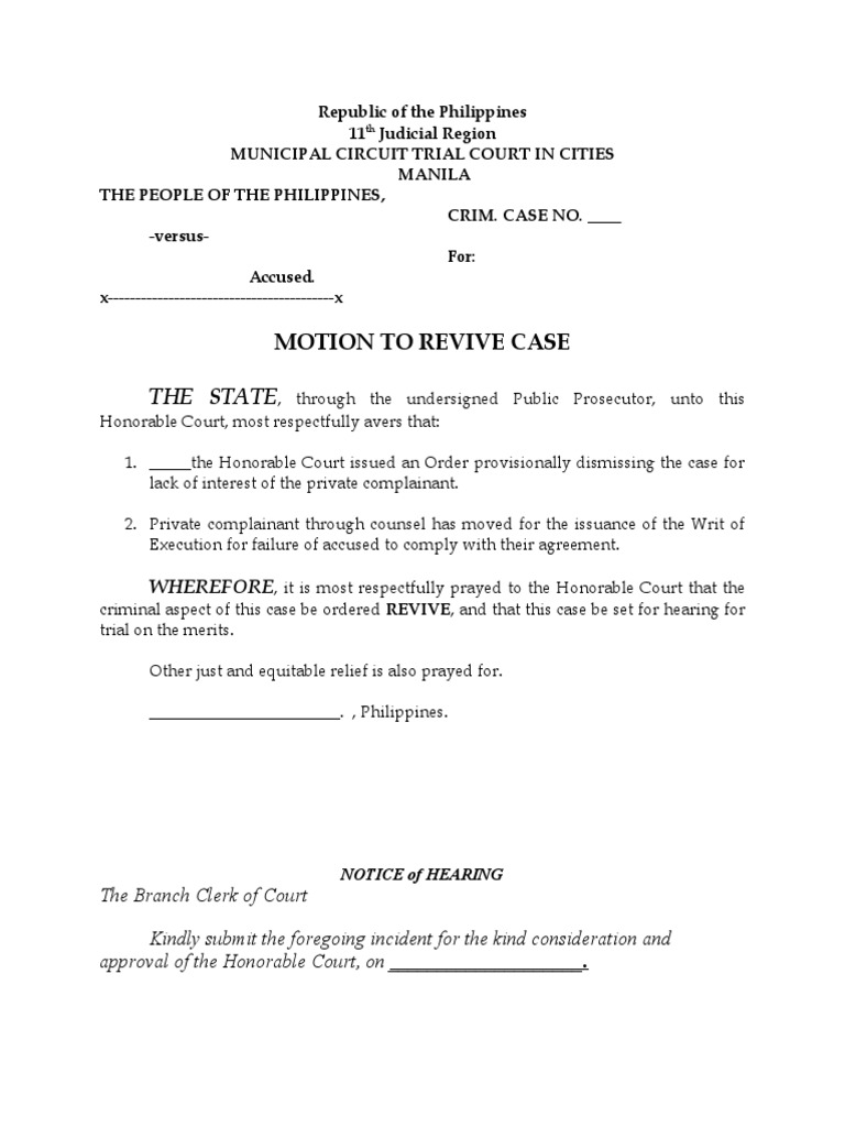 Motion To Revive-Sample | PDF