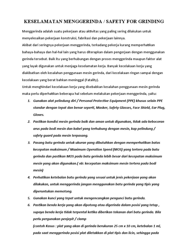 Materi Singkat Cara Penggunaan Gerinda | PDF