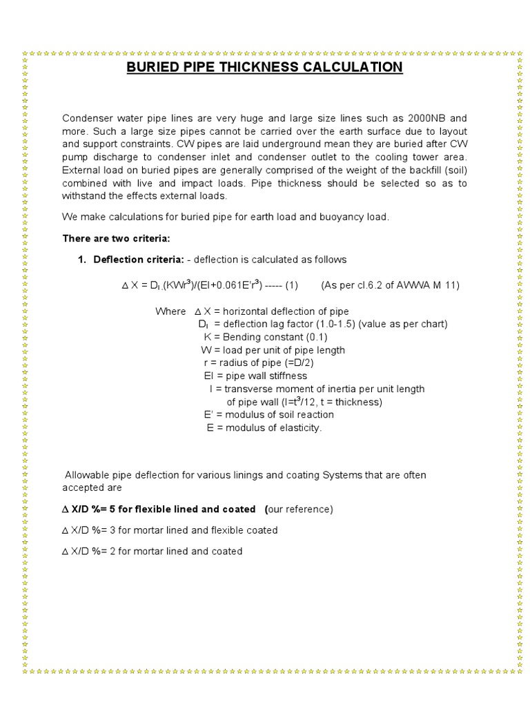Buried Pipe Thickness Calculations | PDF | Buckling | Young's Modulus