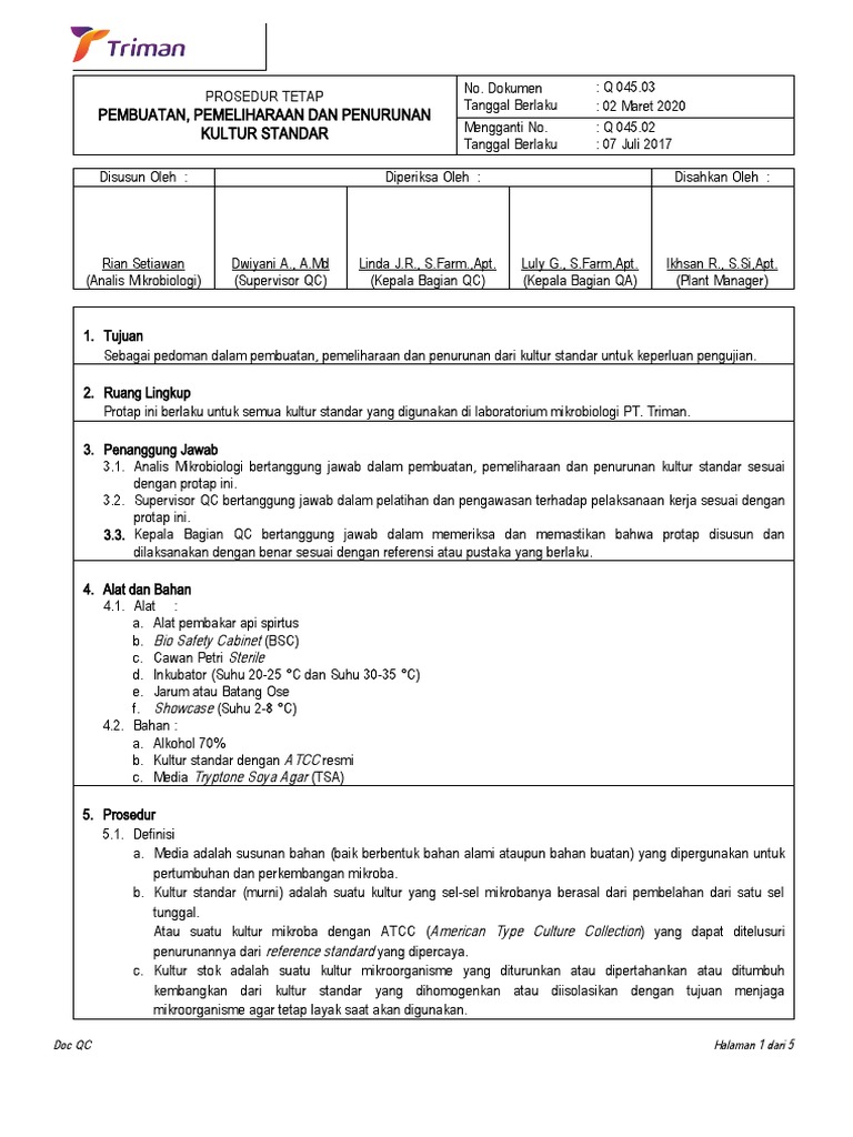 Protap Pemeliharaan Kultur | PDF