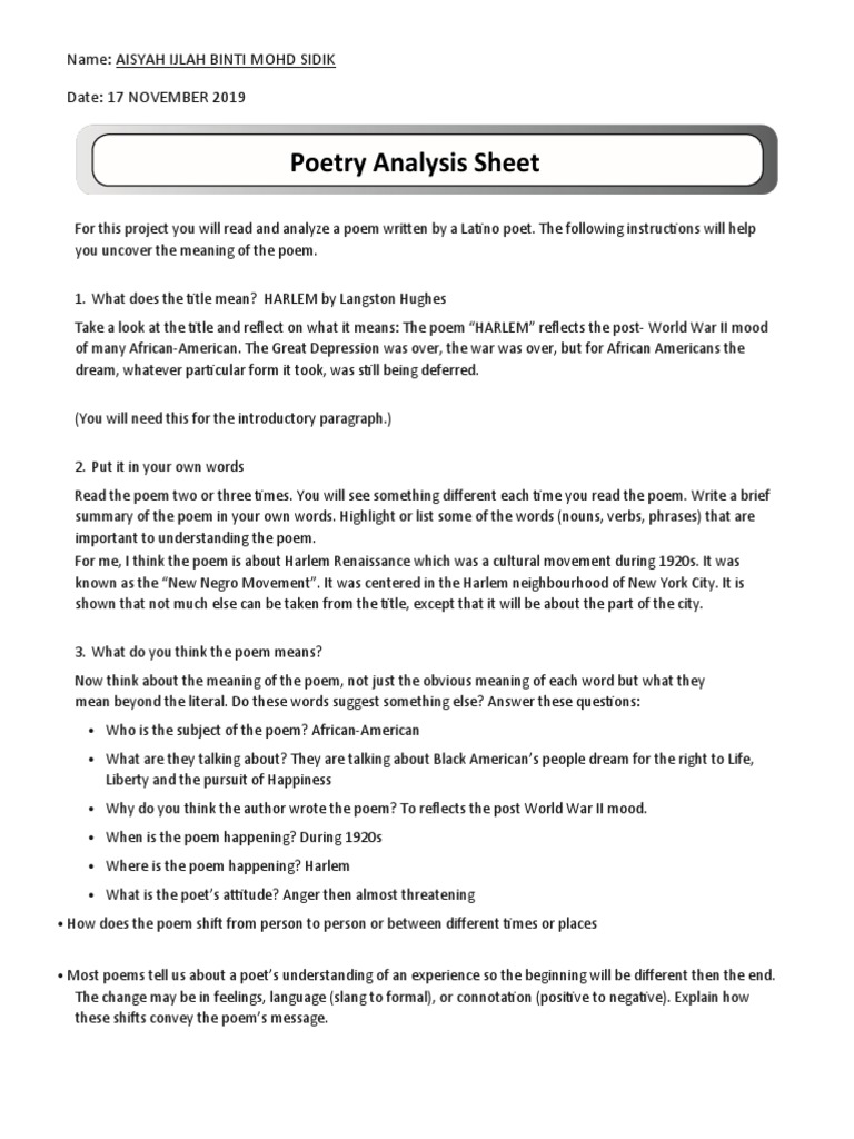 Poem Harlem Analysis | Download Free PDF | Harlem Renaissance | Poetry