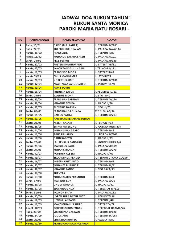 Jadwal Doa Rukun St. Monica | PDF