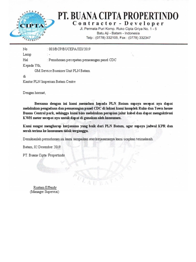 Permohonan Percepatan Pemasangan CDC | PDF