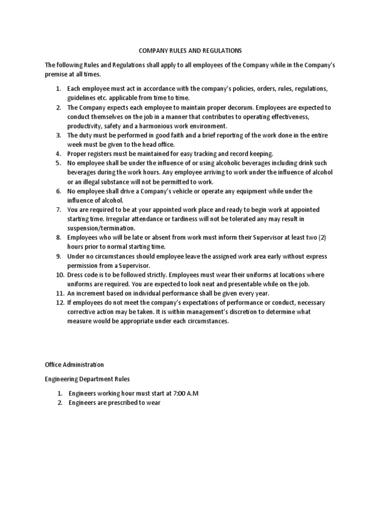 Employee Rules And Samples