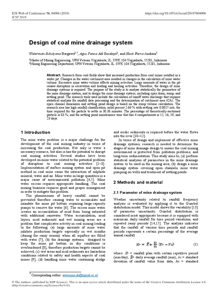 Design of Coal Mine Drainage System | PDF | Drainage Basin | Rain