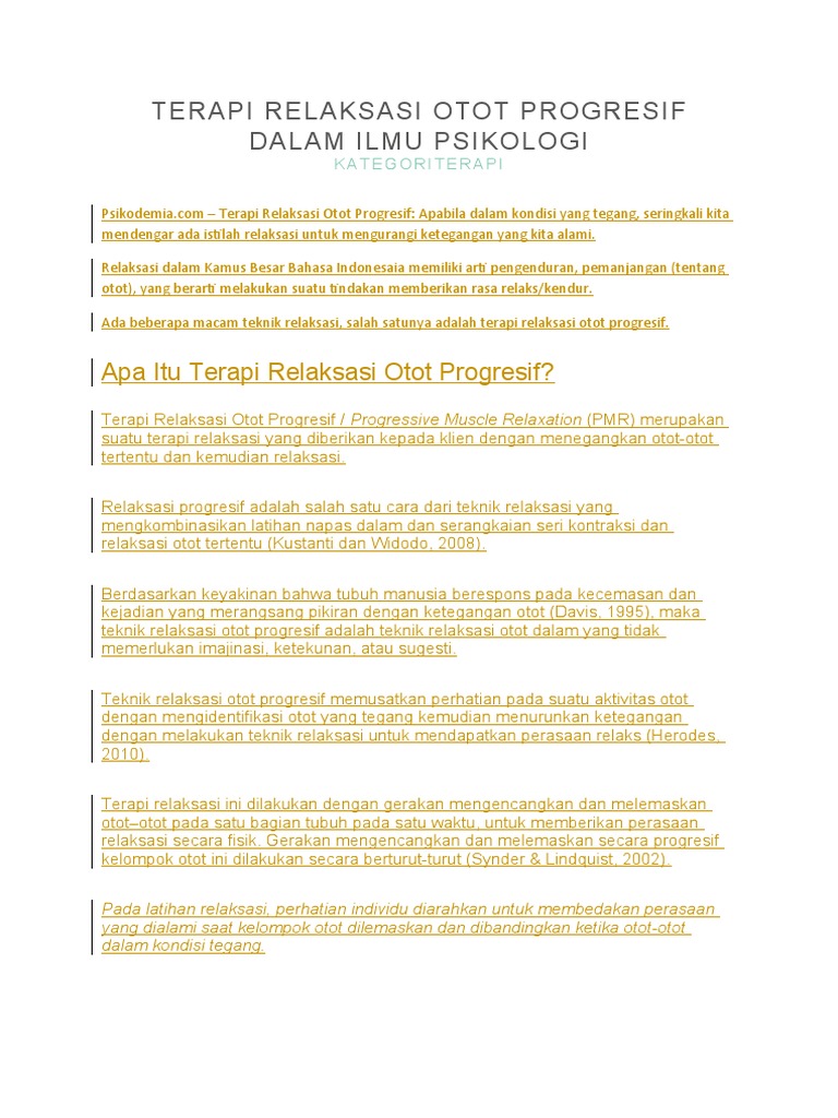 Terapi Relaksasi Otot Progresif Dalam Ilmu Psikologi | PDF | Kesehatan ...