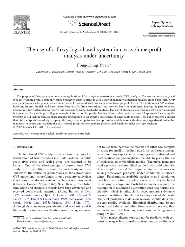 A Model for Cost-Volume-Profit Analysis Using Fuzzy Logic to Account ...