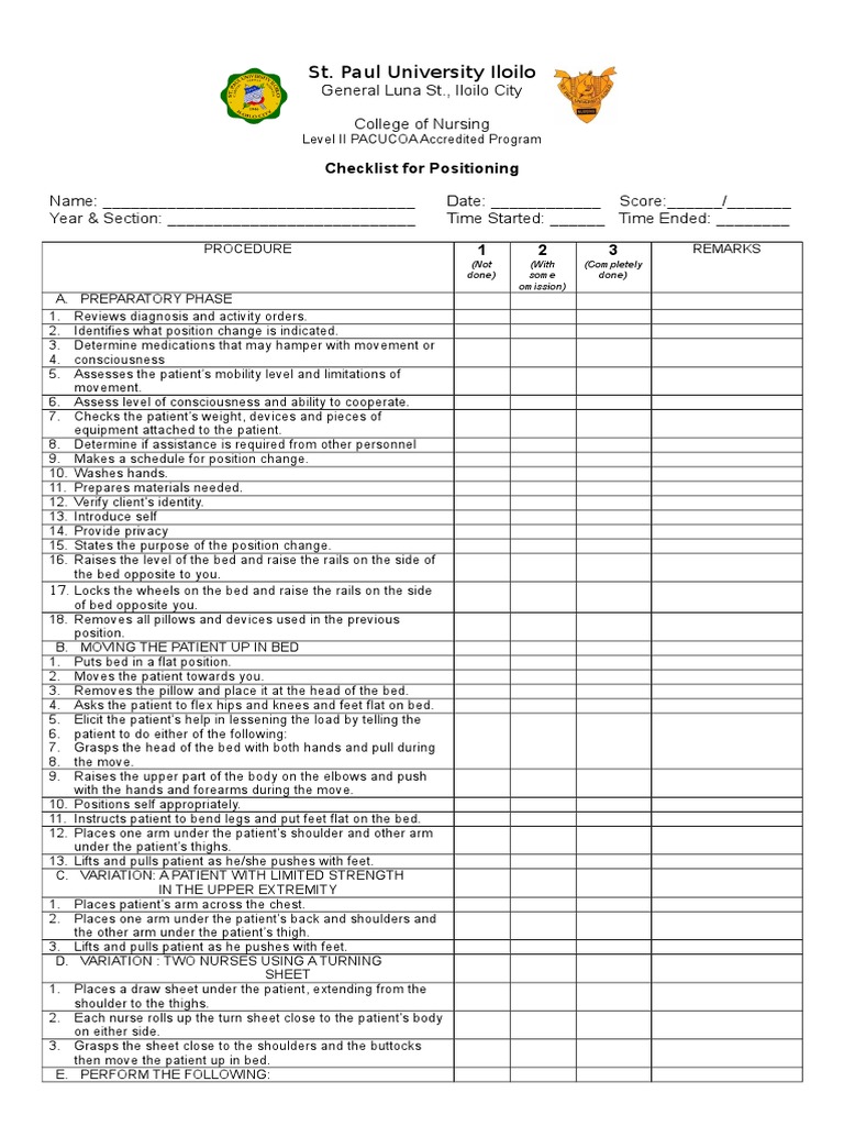 Positioning Checklist Revised Mar 3 | PDF | Wheelchair | Foot