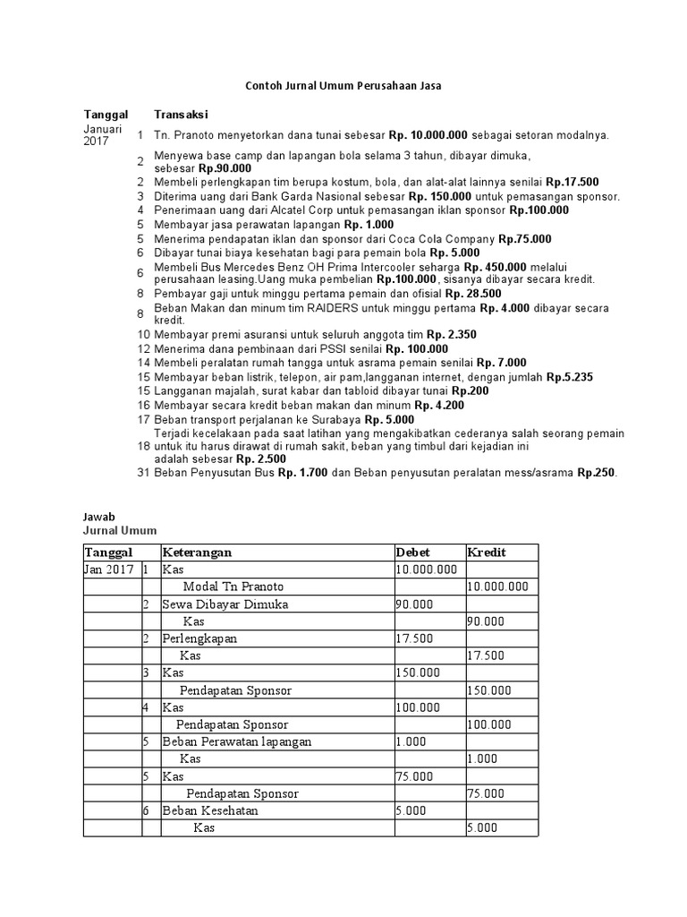 Contoh Jurnal Umum Perusahaan Jasa (JU Dan AJP) | PDF