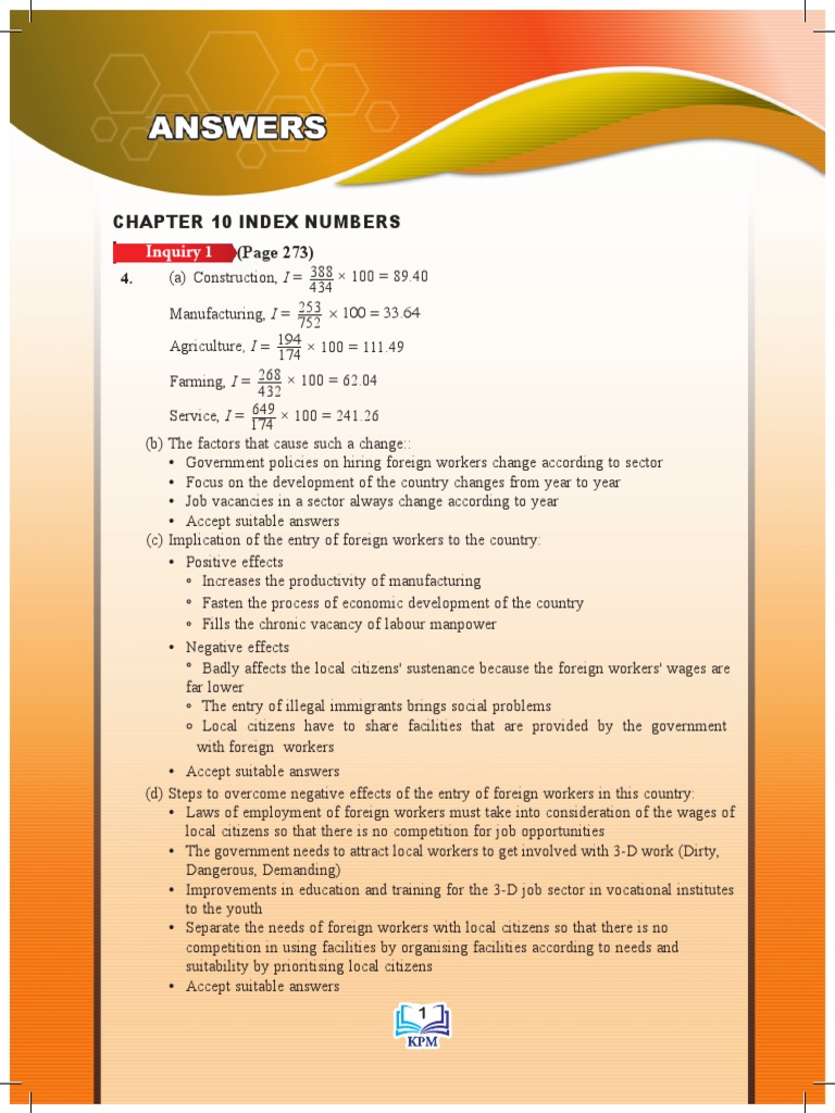 C10 Add Maths Answers Form 4 PDF | PDF | Foreign Worker | Index (Economics)
