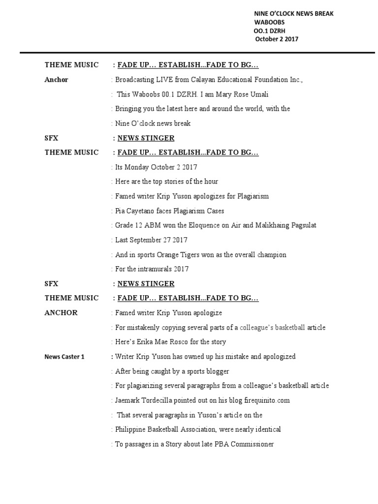 Final Broadcasting Script | PDF