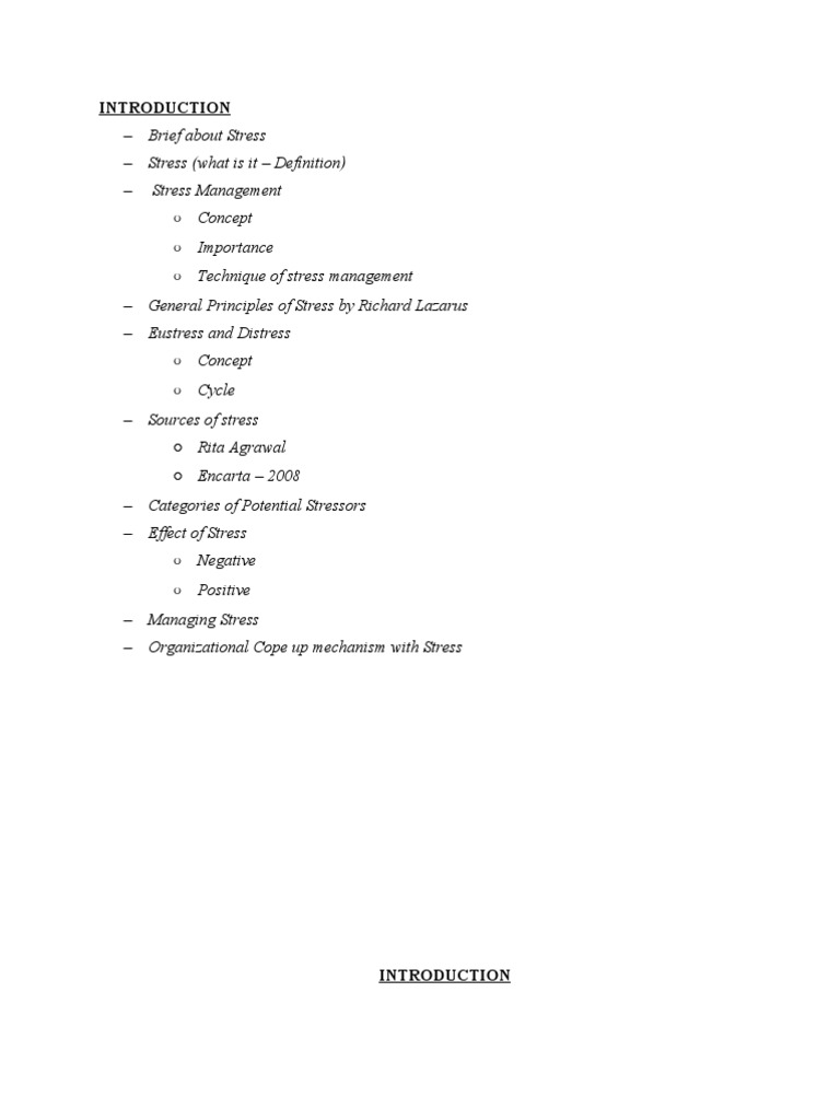 Introduction On Stress Managemetn Dissertaton | PDF | Stress (Biology ...
