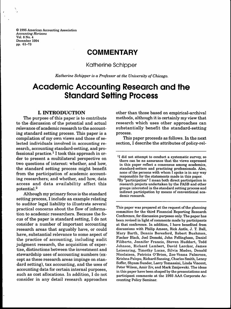Academic Accounting Research and The Standard Setting Process PDF | PDF ...