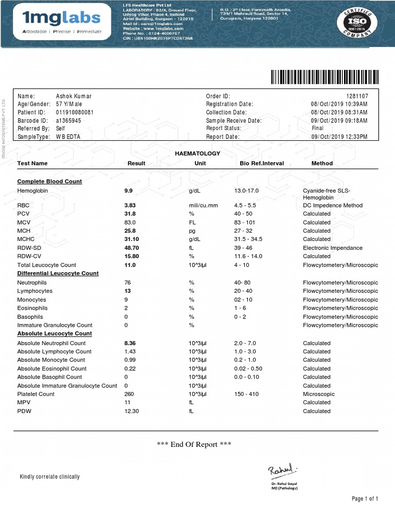 Complete Blood Count | PDF | White Blood Cell | Tissue (Biology)