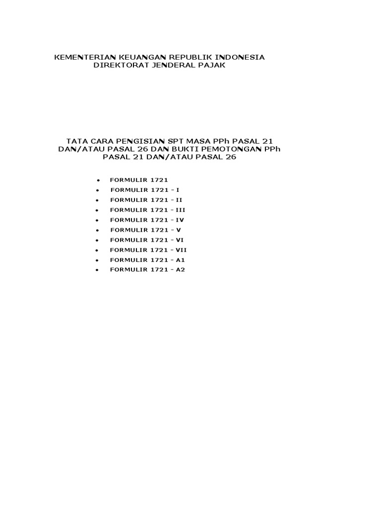 Tata Cara Pengisian Formulir Pajak 1721 (PPH Pasal 21) | PDF
