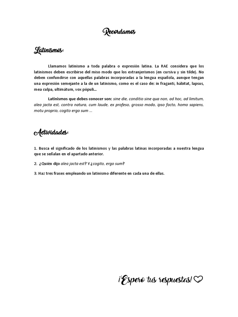 Introducción a los Latinismos | PDF | Filosofía | Artes del Lenguaje y ...