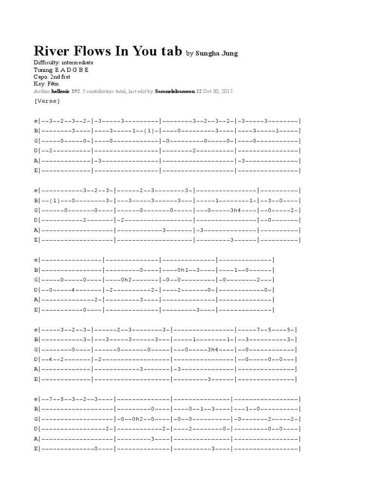 River Flows in You Tab by Sungha Jung | Download Free PDF | Guitar ...