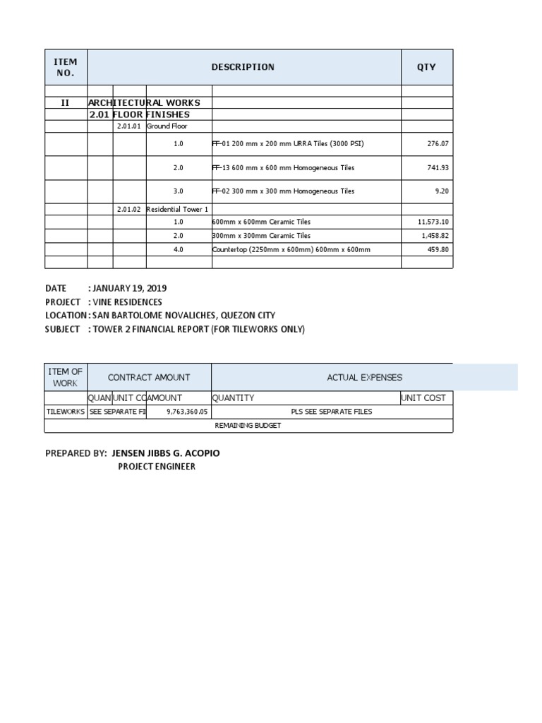 New Tile Estimate TOWER 1 | Download Free PDF | Tile | Architectural ...