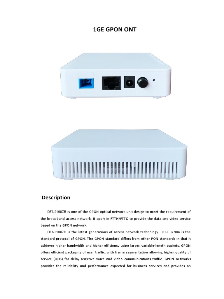 ZTE DFN2100ZB 1GE GPON ONT Overview | PDF | Fiber To The X ...
