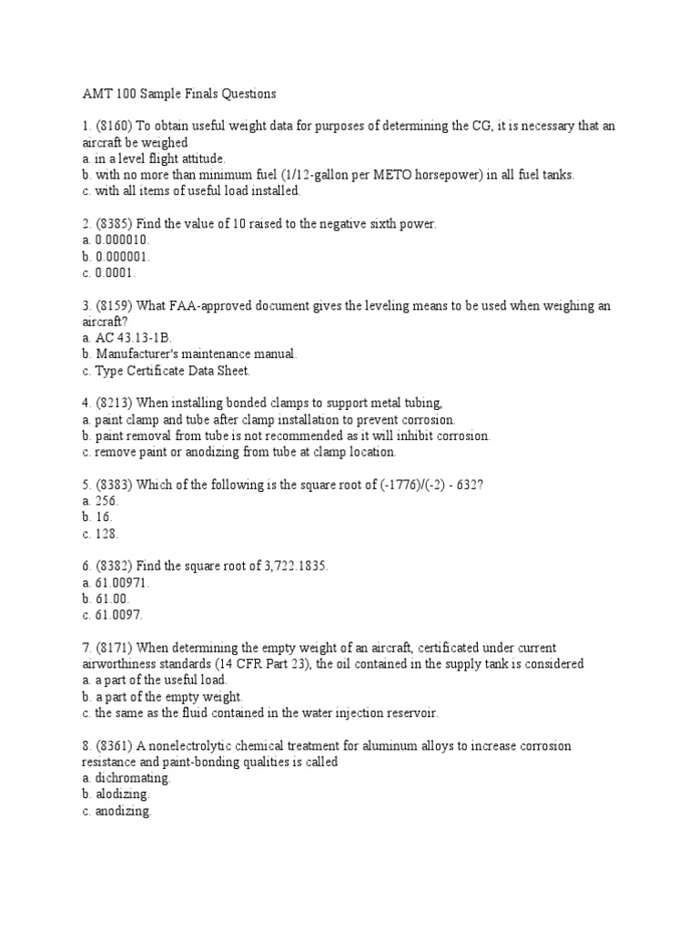 AMT 100 Exam Sample Questions | PDF | Corrosion | Water Vapor