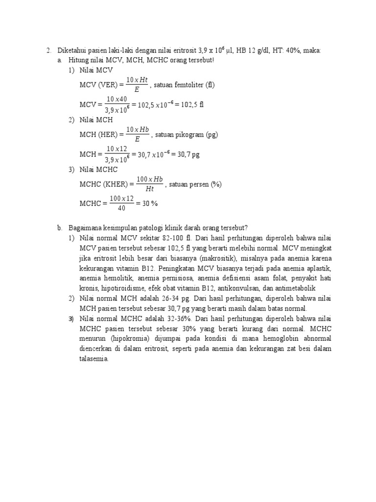 Perhitungan MCV MCH MCHC | PDF