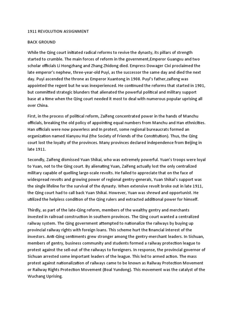 1911 Revolution Assignment | Download Free PDF | Qing Dynasty ...