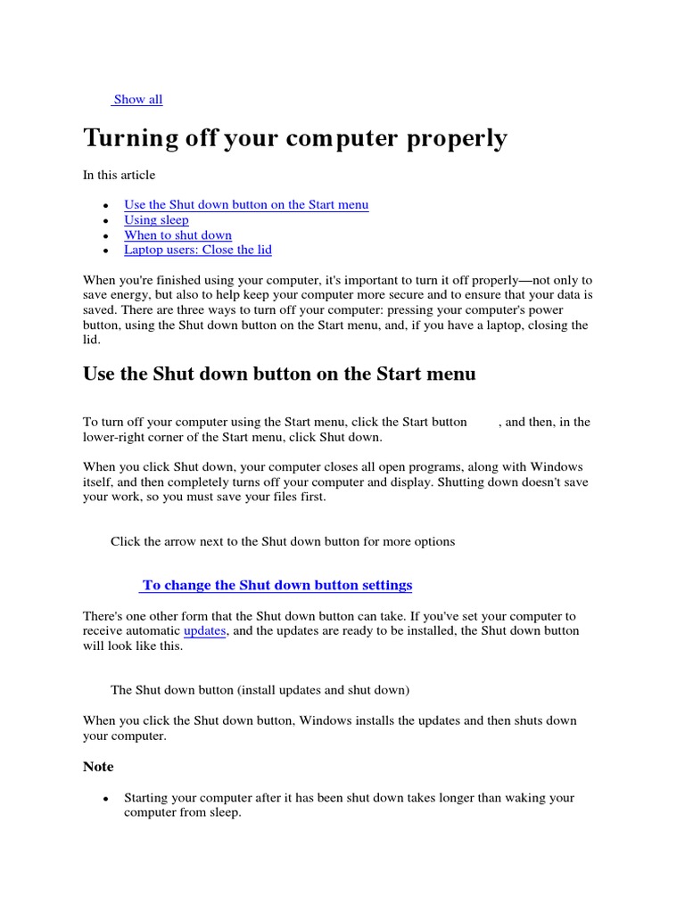 Properly Shutting Down Your Computer | PDF | Computer Hardware | Usb