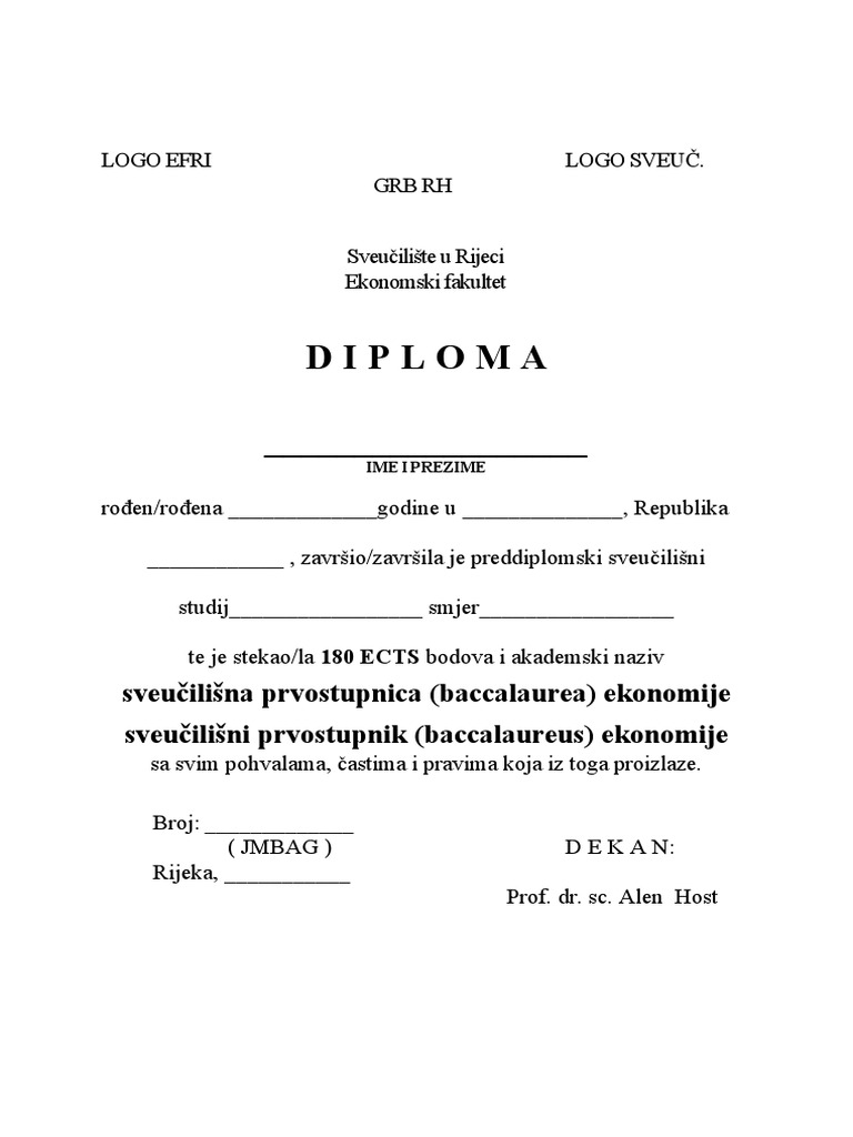 Obrazac Diplome-Preddiplomski | PDF