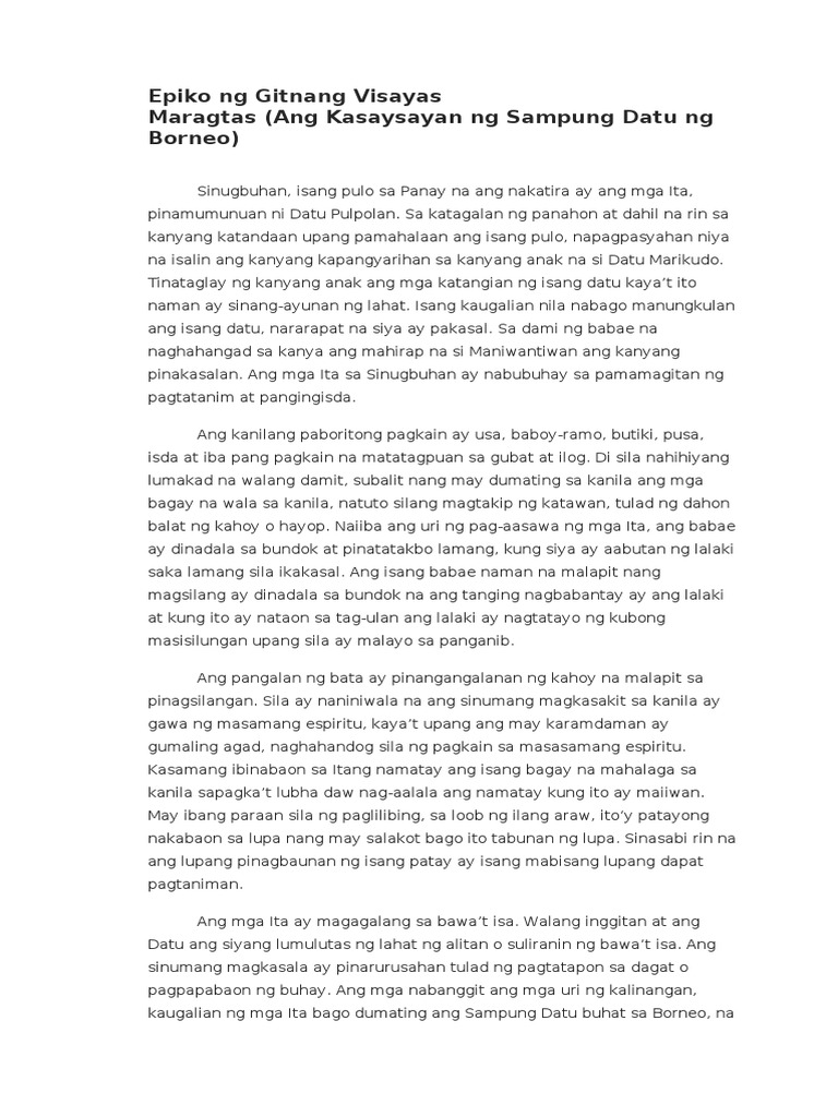 Epiko NG Gitnang Visayas Maragtas Ang Kasaysayan NG Sampung Datu NG ...