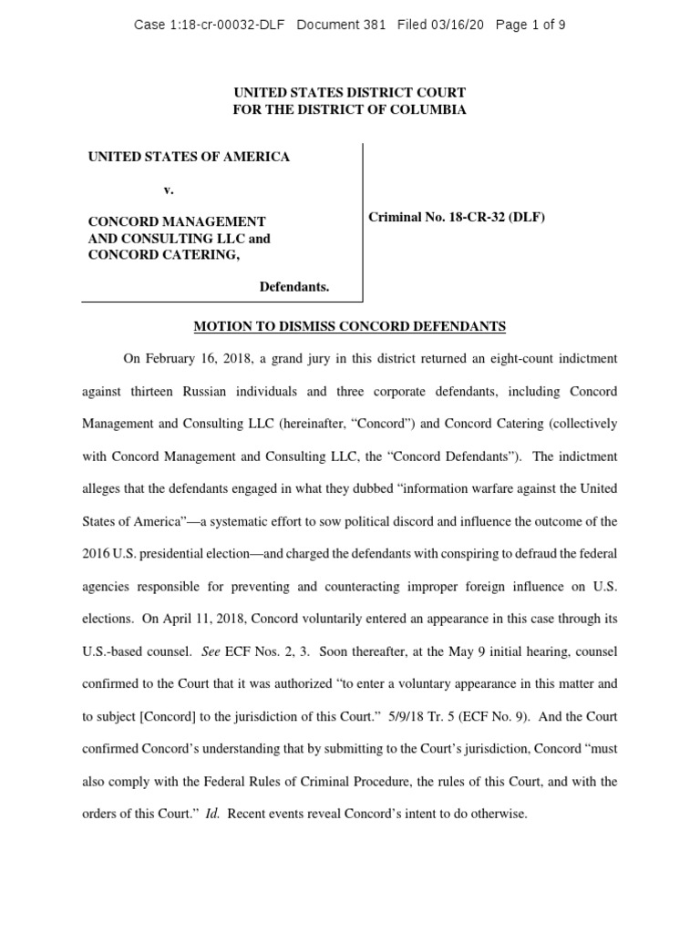 Concord Motion To Dismiss | PDF | Prosecutor | Discovery (Law)