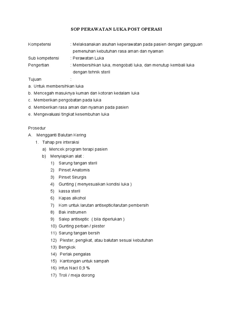 Sop Perawatan Luka Post Operasi | PDF