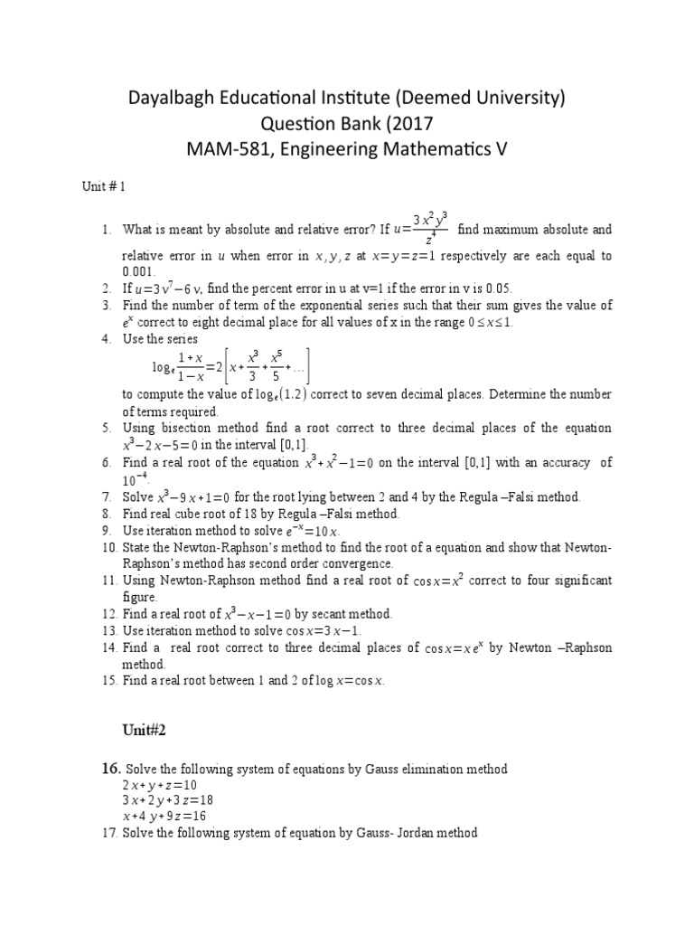 Question Bank-Mam581-2017 Final | PDF | Eigenvalues And Eigenvectors | Computational Science