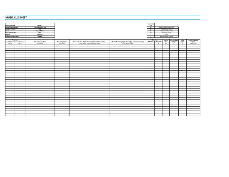 Music Cue Sheet Template | PDF | Entertainment | Entertainment (General)