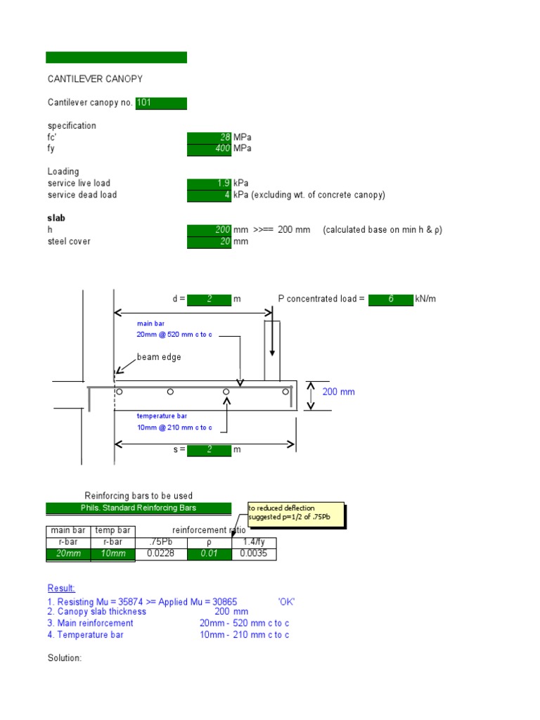Slab Canopy Design Spreadsheet | PDF | Building Materials | Building ...